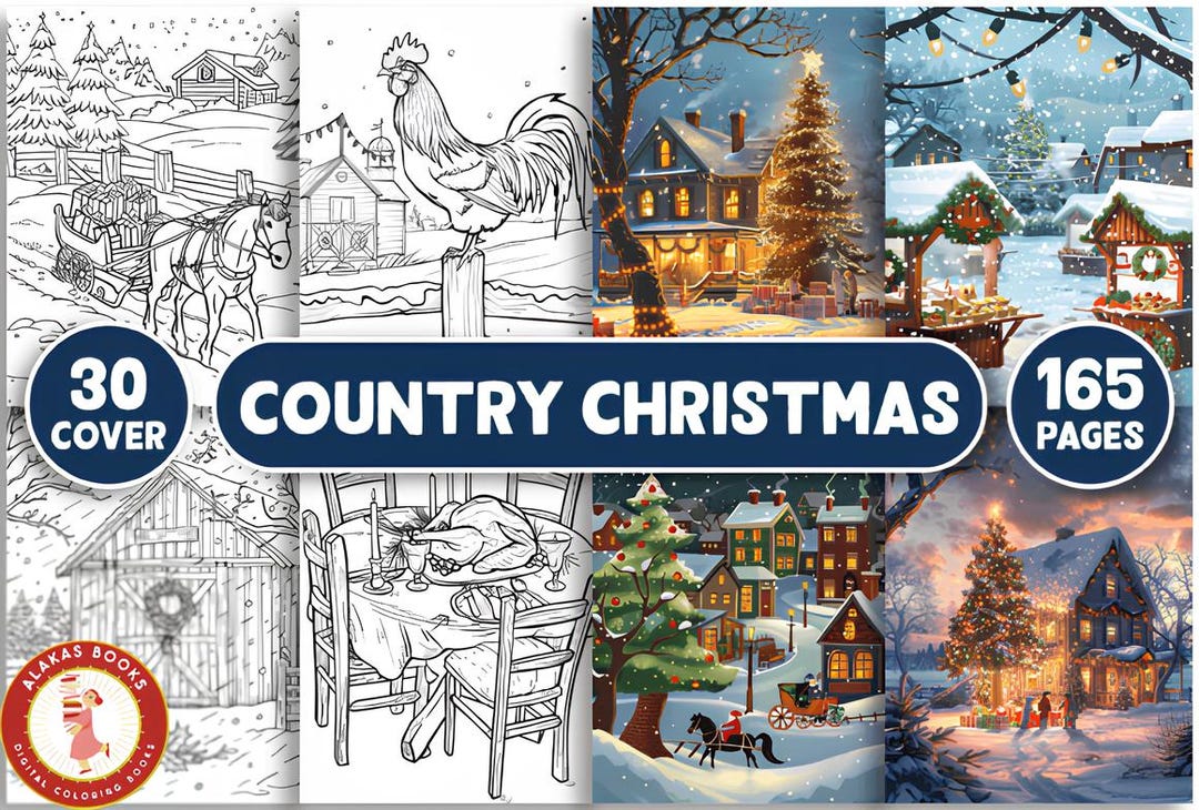 165 Country Christmas Coloring Pages, Digital Coloring Book, Printable ...