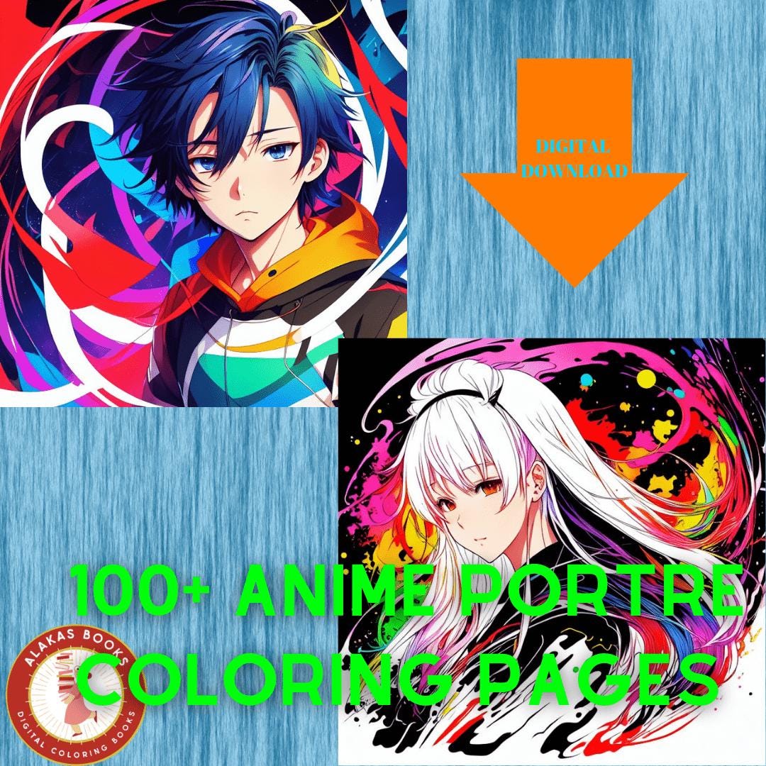 100 Anime Portre Coloring Pages, Anime Portre Digital Coloring Book ...