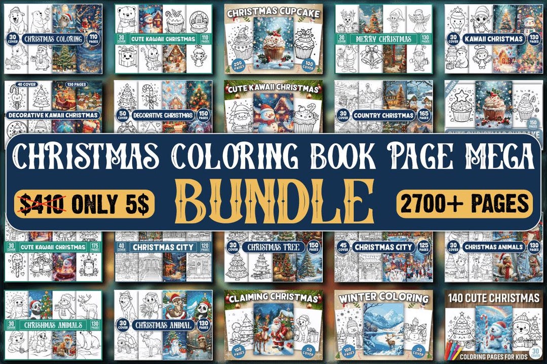 Christmas Mega Bundle Coloring Pages Digital Download, Printable Adult ...