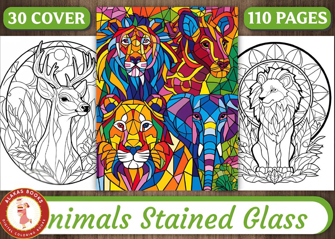 110 Animals Stained Glass Coloring Pages Digital Download, Printable ...