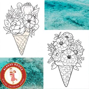 100flower Ice Cream Coloring Pages, Flower Ice Cream Digital Coloring ...