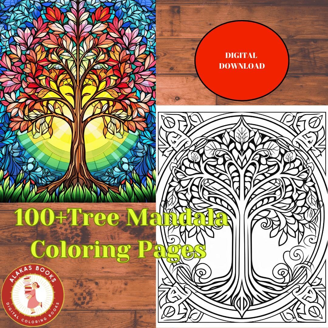 100 Tree Mandala Coloring Pages,tree Mandala Digital Coloring Book ...
