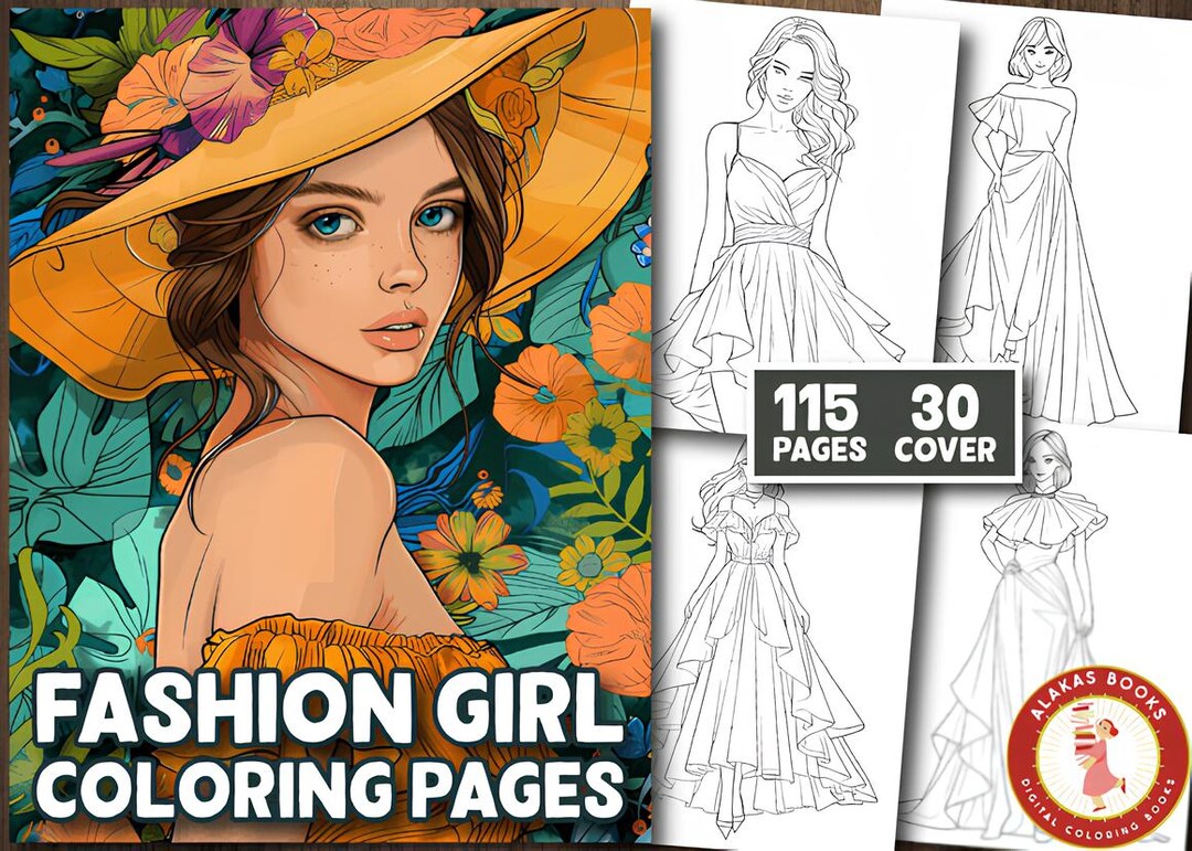 100 Fashion Girls Coloring Pages, Digital Coloring Book, Printable ...