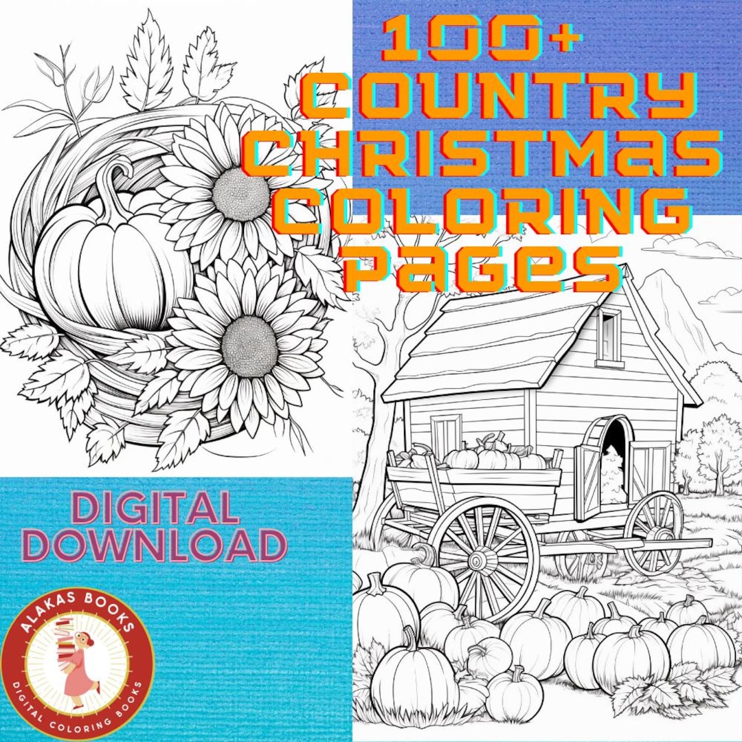100 Country Christmas Coloring Pages, Country Christmas Digital ...