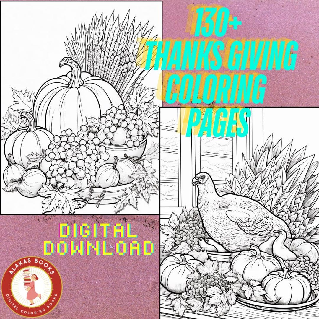 130 Thanks Giving Coloring Pages, Thanks Giving Digital Coloring Book ...