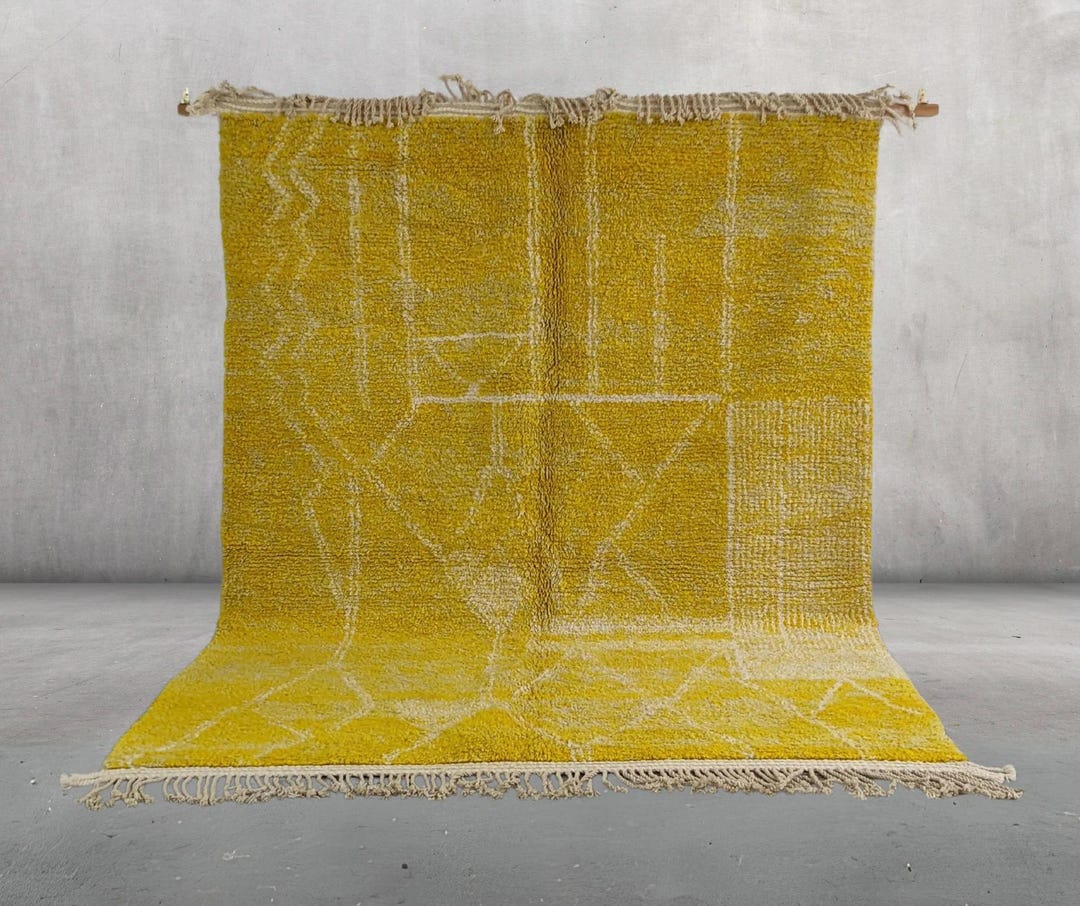 Yellow Moroccan Rug, Handwoven Wool Rug With Abstract Patterns, Berber ...