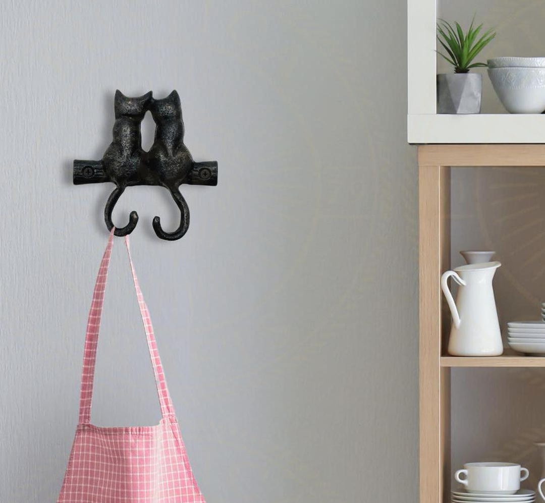 Wall Hook Cat Antique Black Brass Wall Hanger Unique Rustic Animal ...