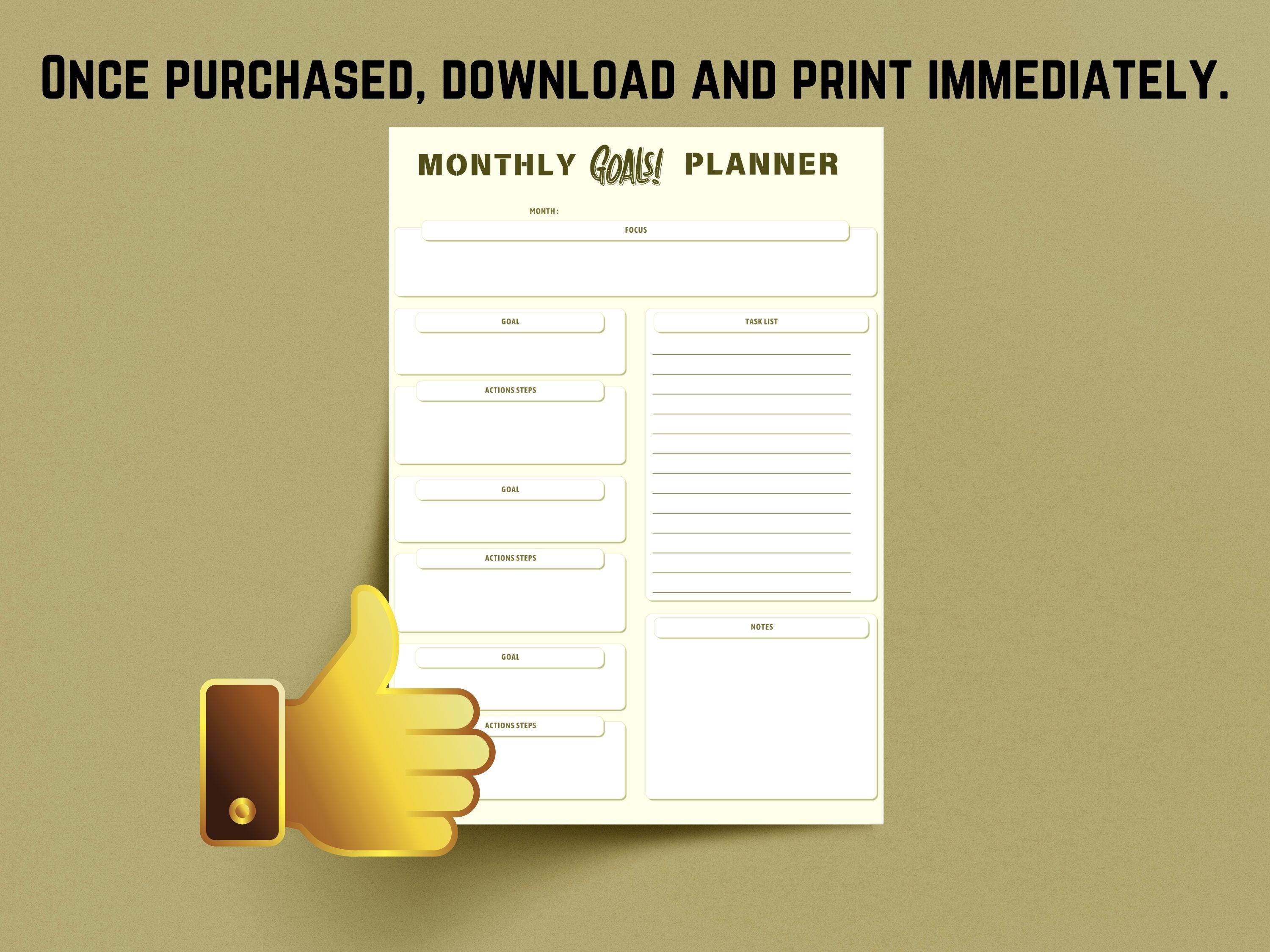 Monthly Goal Planner - Printable Goal Setting Sheet PDF - Productivity ...