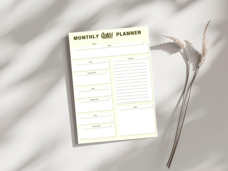 Monthly Goal Planner - Printable Goal Setting Sheet PDF - Productivity ...