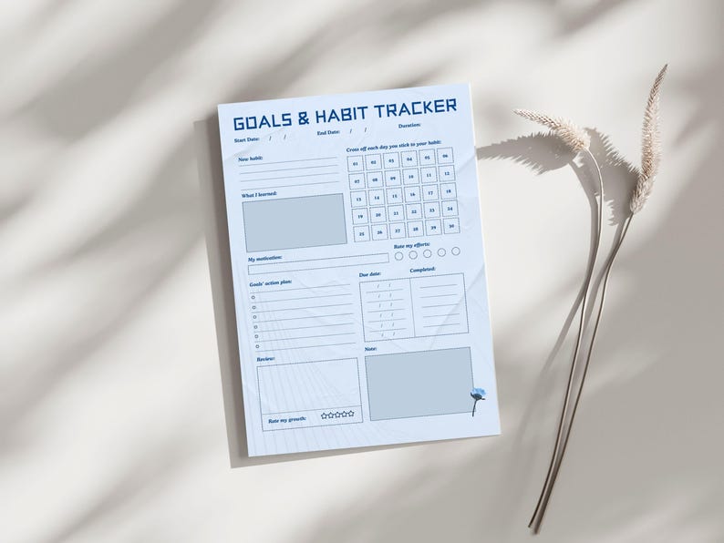 Goals and Habit Tracker - Printable One-page PDF for Productivity ...