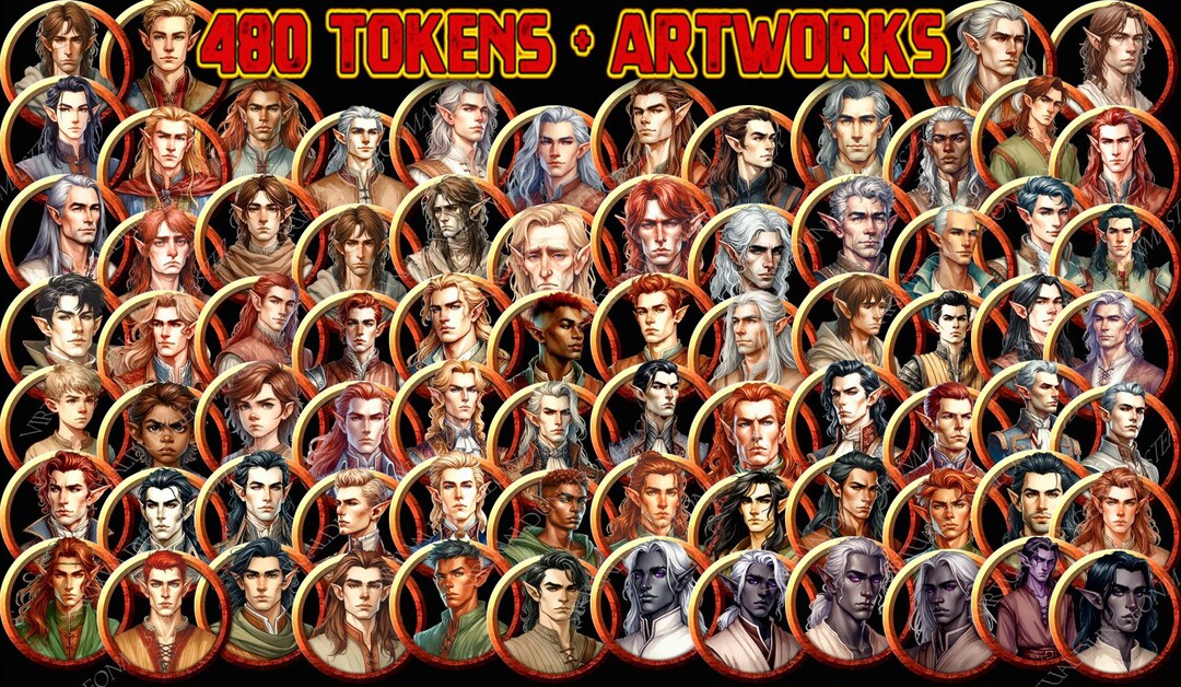 480 VTT Tokens in 3D Style for Fantasy Elf Male & Female Commoners ...