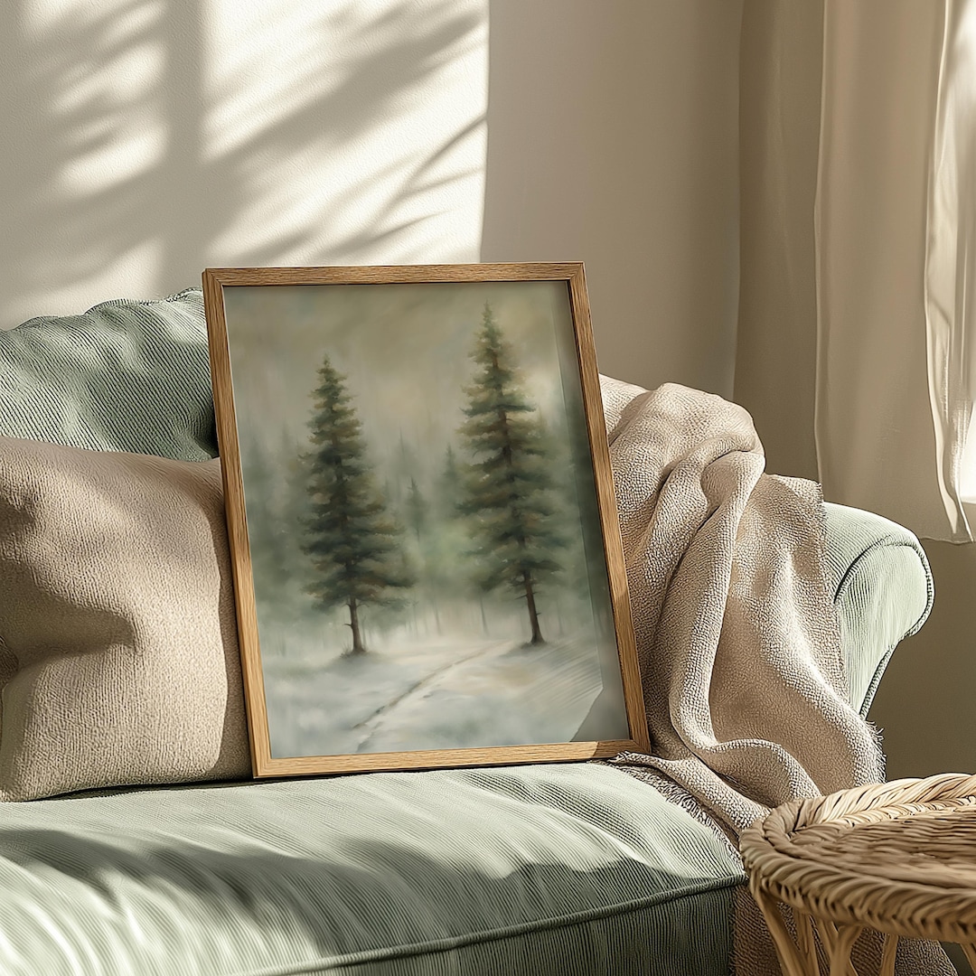 Winter Tree Wall Art, Evergreen Tree Print, Snowy Christmas Tree Art ...