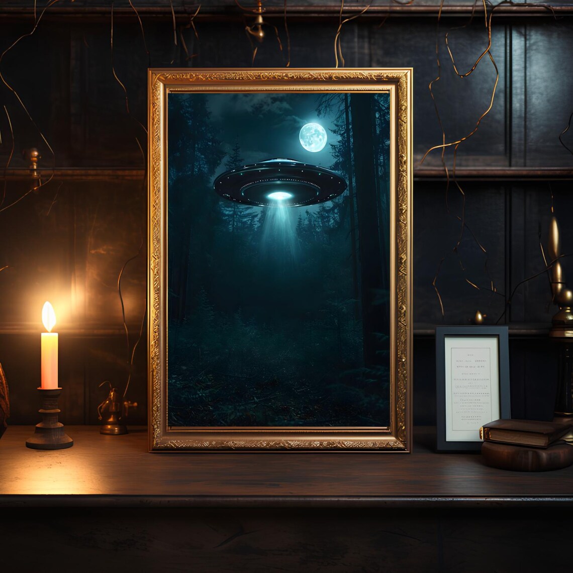 UFO in Forest Print, Digital Download, Dark Academia, Moody Forest Art ...