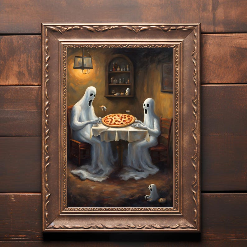 Ghost Eating Pizza, Digital Download, Vintage Poster, Dark Academia ...