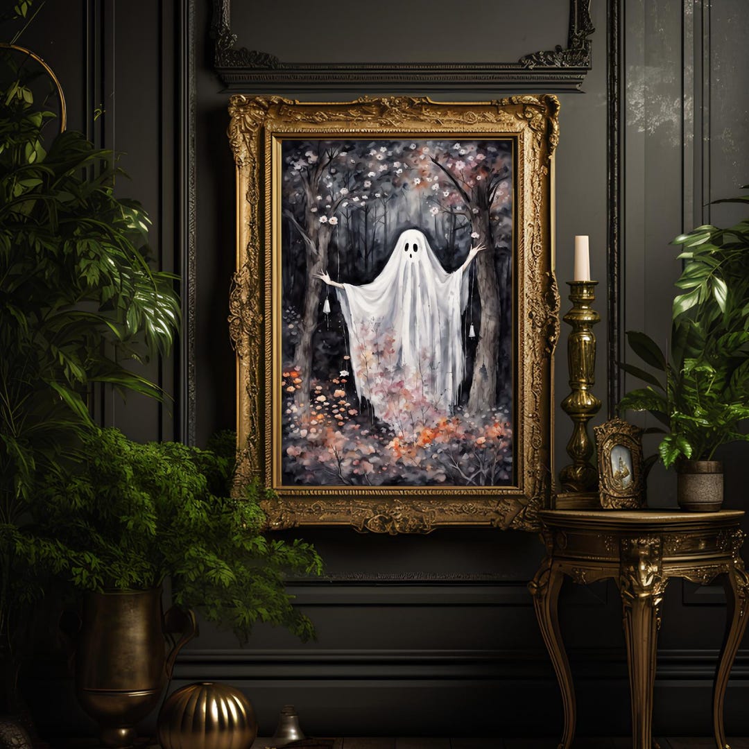 Ghost in Enchanted Forest Print, Digital Download, Whimsical Halloween ...