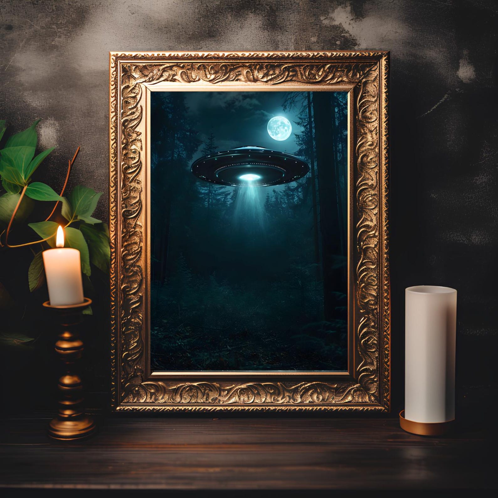 UFO in Forest Print, Digital Download, Dark Academia, Moody Forest Art ...