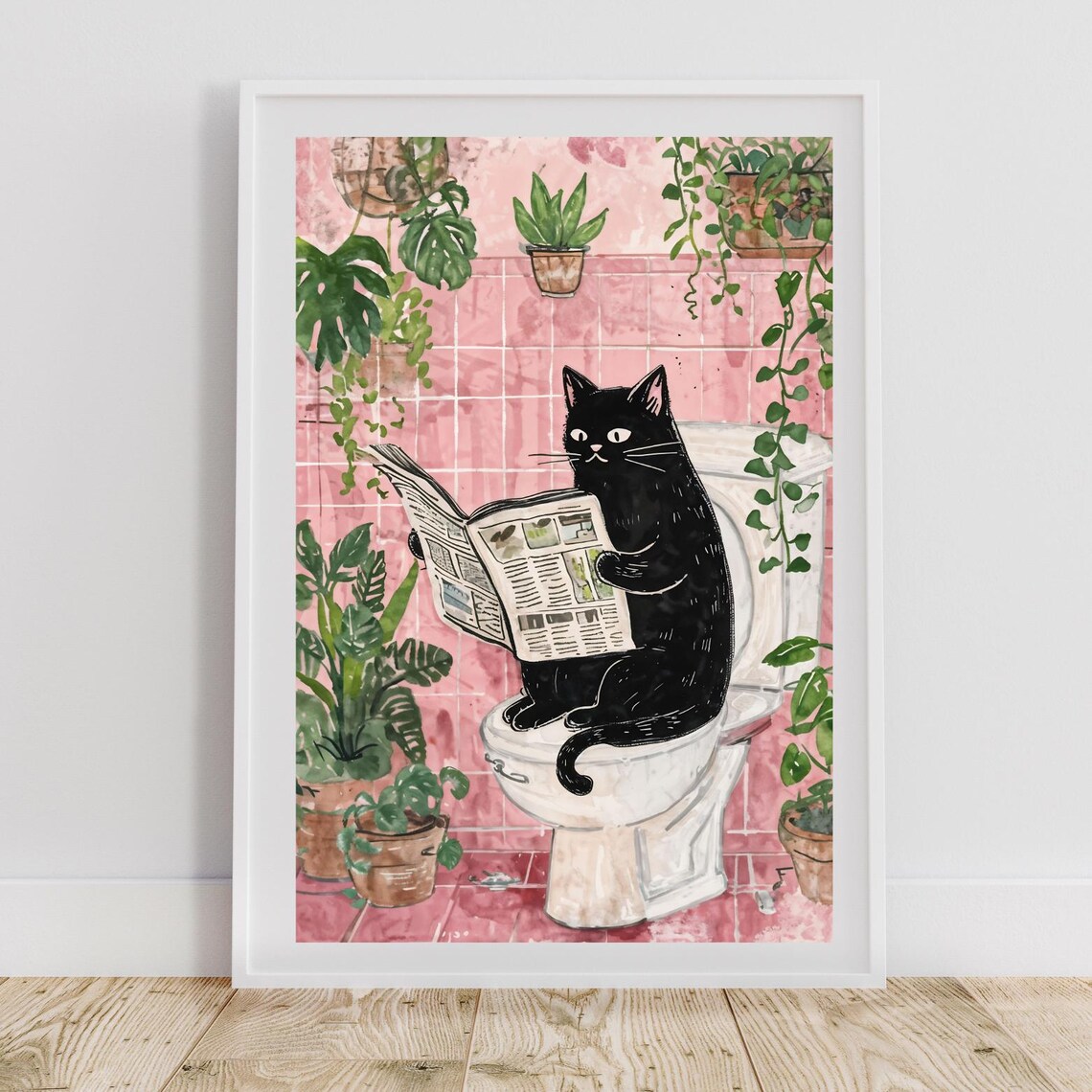 Black Cat Digital Print, Bathroom Art, Black Cat Print, Maximalist Wall ...