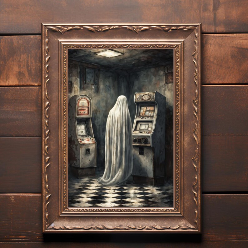 Ghost in Arcade Print, Digital Download, Dark Academia Art, Halloween ...