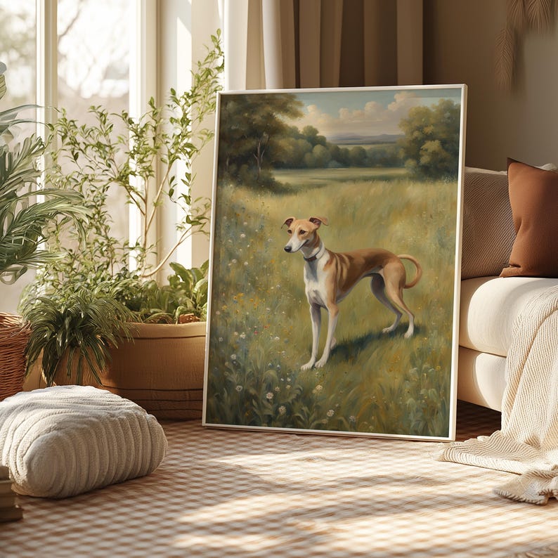 Whippet Vintage Oil Painting Landscape Print, British Countryside Wall ...