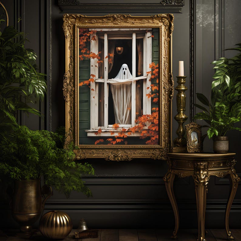 Ghost in Window Print, Digital Download, Halloween Home Decor, Dark ...