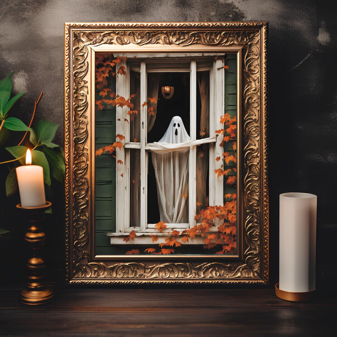 Ghost in Window Print, Digital Download, Halloween Home Decor, Dark ...