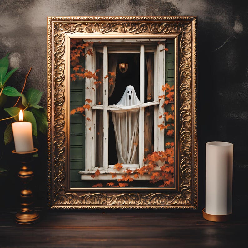 Ghost in Window Print, Digital Download, Halloween Home Decor, Dark ...
