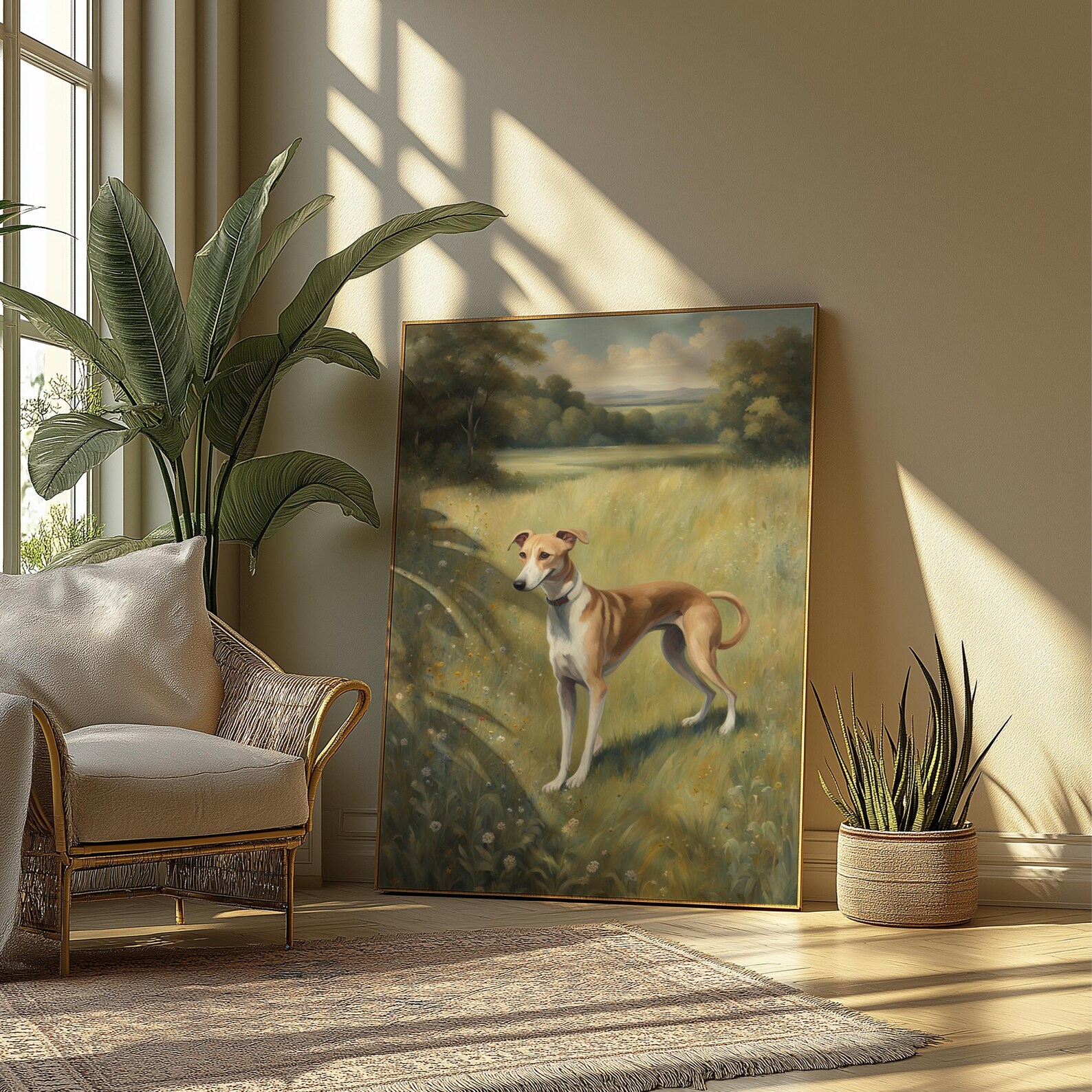 Whippet Vintage Oil Painting Landscape Print, British Countryside Wall ...