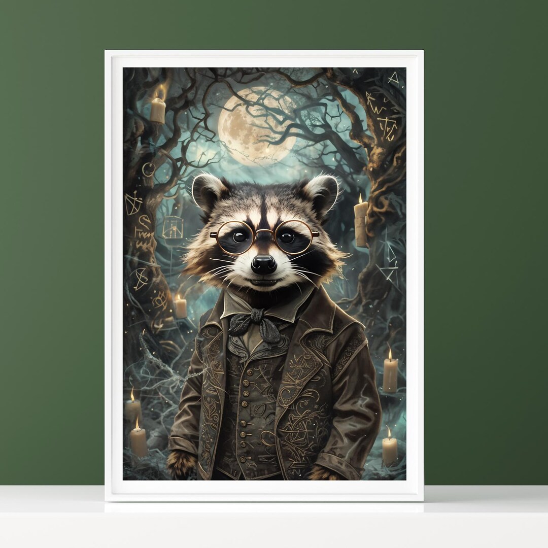 Gothic Raccoon Vintage Poster, Dark Fantasy Decor, Victorian Animal ...