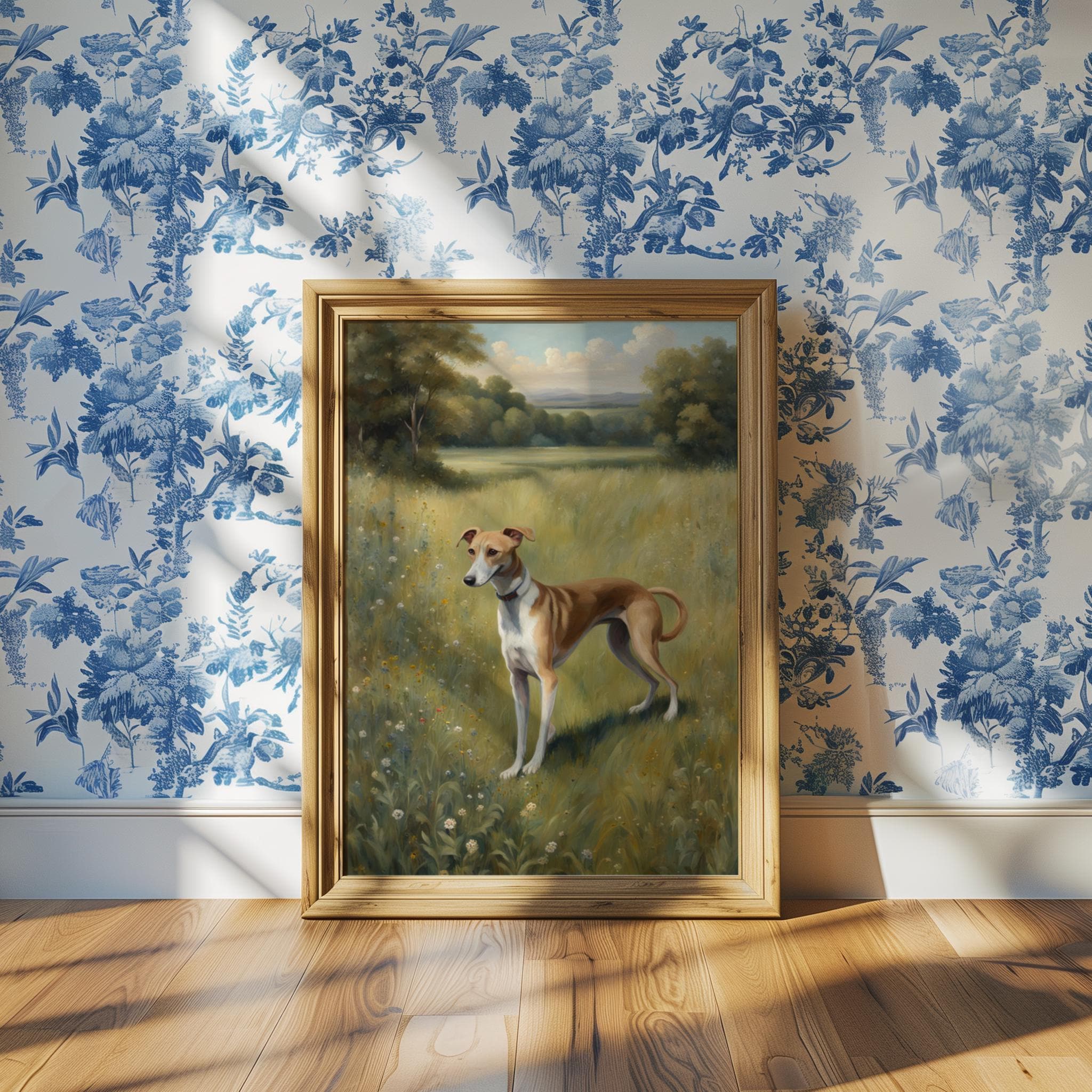 Whippet Vintage Oil Painting Landscape Print, British Countryside Wall ...
