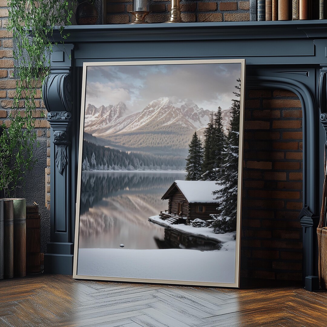 Winter Cabin Art Print, Digital Download, Log Cabin Print, Snowy ...