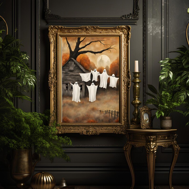 Ghosts on Washing Line Wall Art, Digital Download, Ghost Laundry Print ...