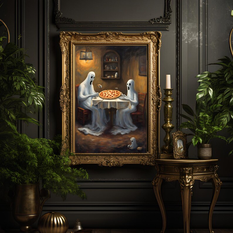 Ghost Eating Pizza, Digital Download, Vintage Poster, Dark Academia ...