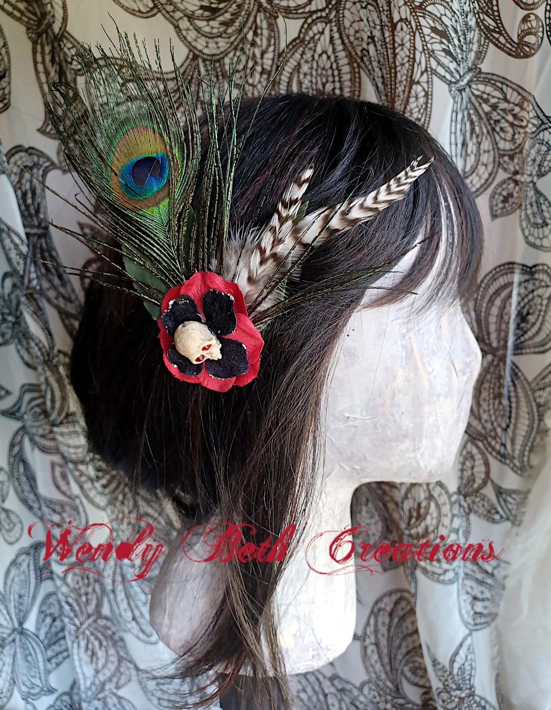 Red and Black Fae Skull With Swarovski Crystal Rhinestone Eyes and ...