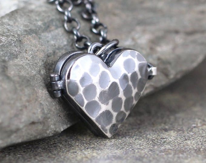 Rustic Heart Shape Locket Pendant - Sterling Silver - Hammered Texture ...