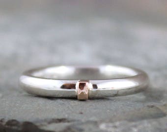 14K Rose Gold and Black Sterling Silver Band Flat Pipe Style | Etsy