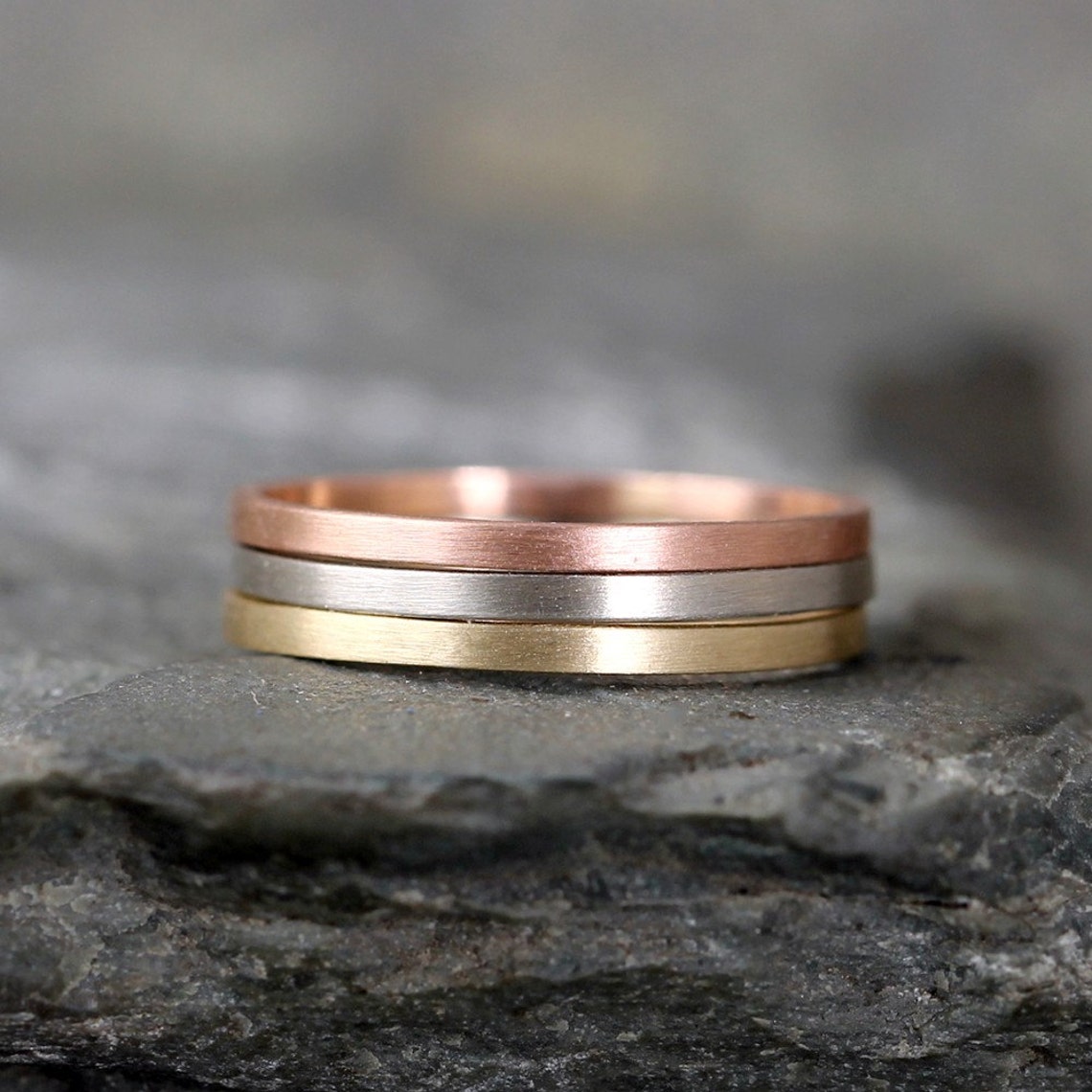 14K Gold Stacking Rings Yellow White or Rose Gold Skinny - Etsy