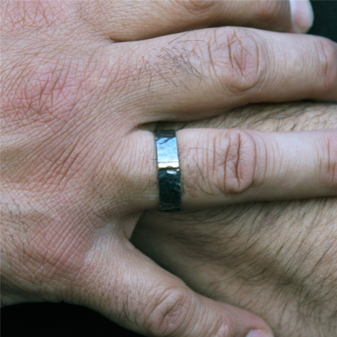 14K Rose Gold and Black Sterling Silver Band Flat Pipe Style - Etsy