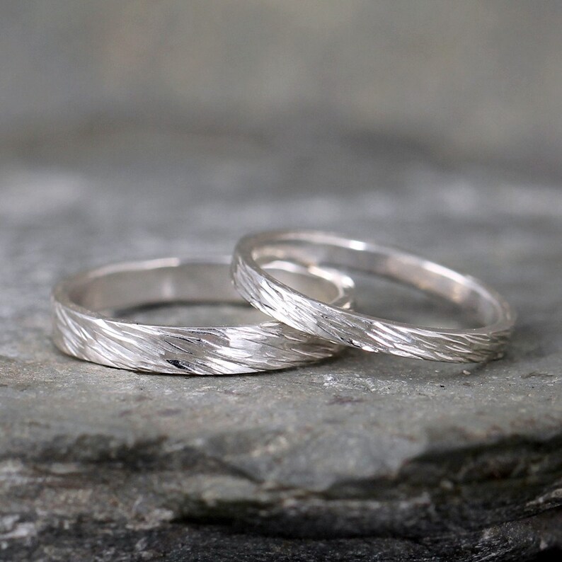 Sterling Silver Wedding Bands Silver Bands Rustic Wedding - Etsy