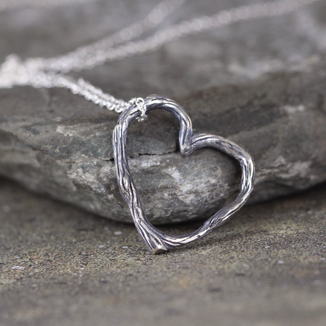 Twig Heart Pendant Free Floating Heart Sterling Silver Necklace ...