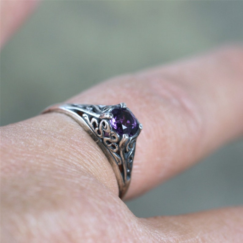 Amethyst Ring February Birthstone Ring Antique Style | Etsy