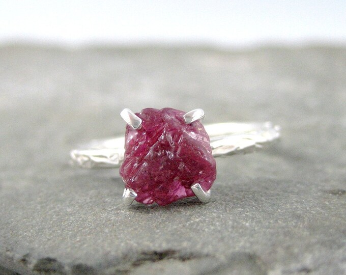 Raw Red Ruby Ring Sterling Silver Solitaire Artisan - Etsy