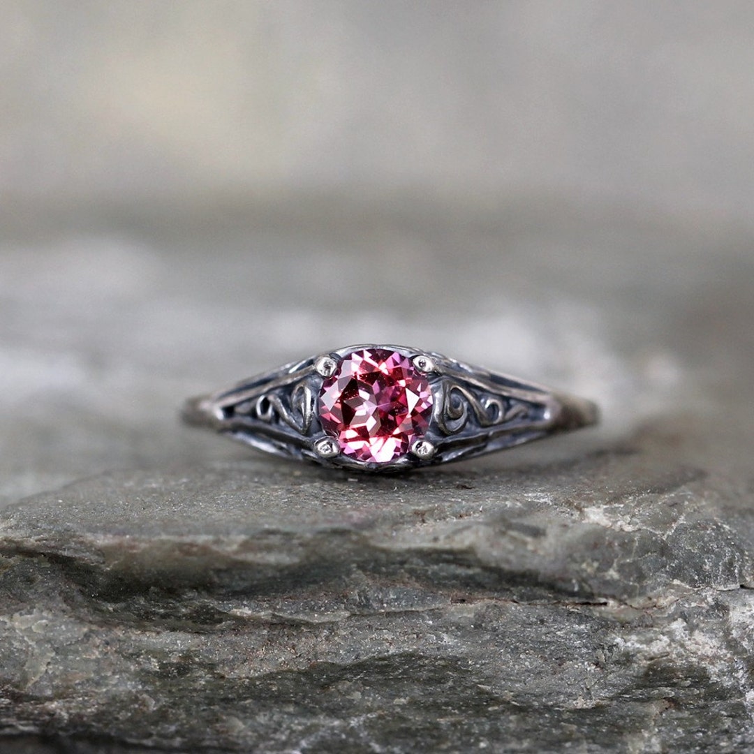 Pink Topaz Ring October Birthstone Ring Antique Style Topaz Ring Dark ...