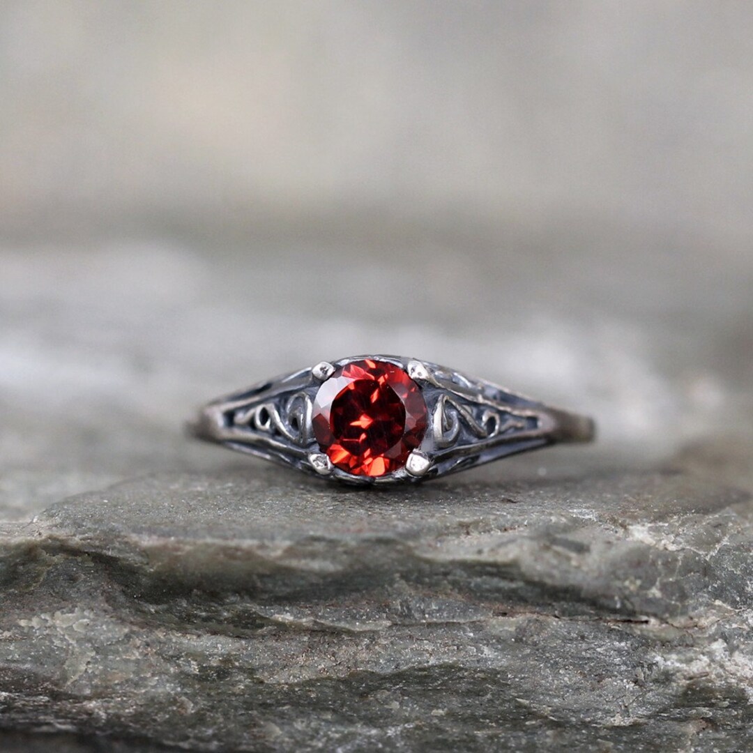 Garnet Ring January Birthstone Ring Antique Style Garnet Ring Dark ...