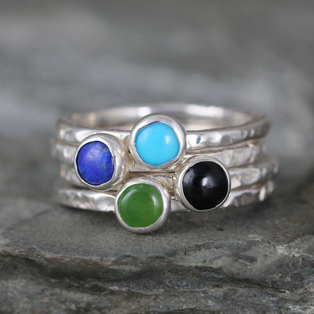 Gemstone Stacking Ring You Choose Turquoise Lapis Jade or - Etsy