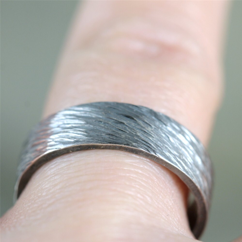 Sterling Silver Hammered Finish Wedding Band Oxidized Patina | Etsy
