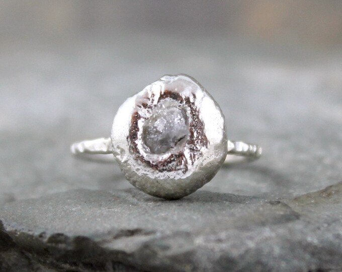 Diamond in the Rough Uncut Diamond Pebble Ring Sterling Silver Nugget ...
