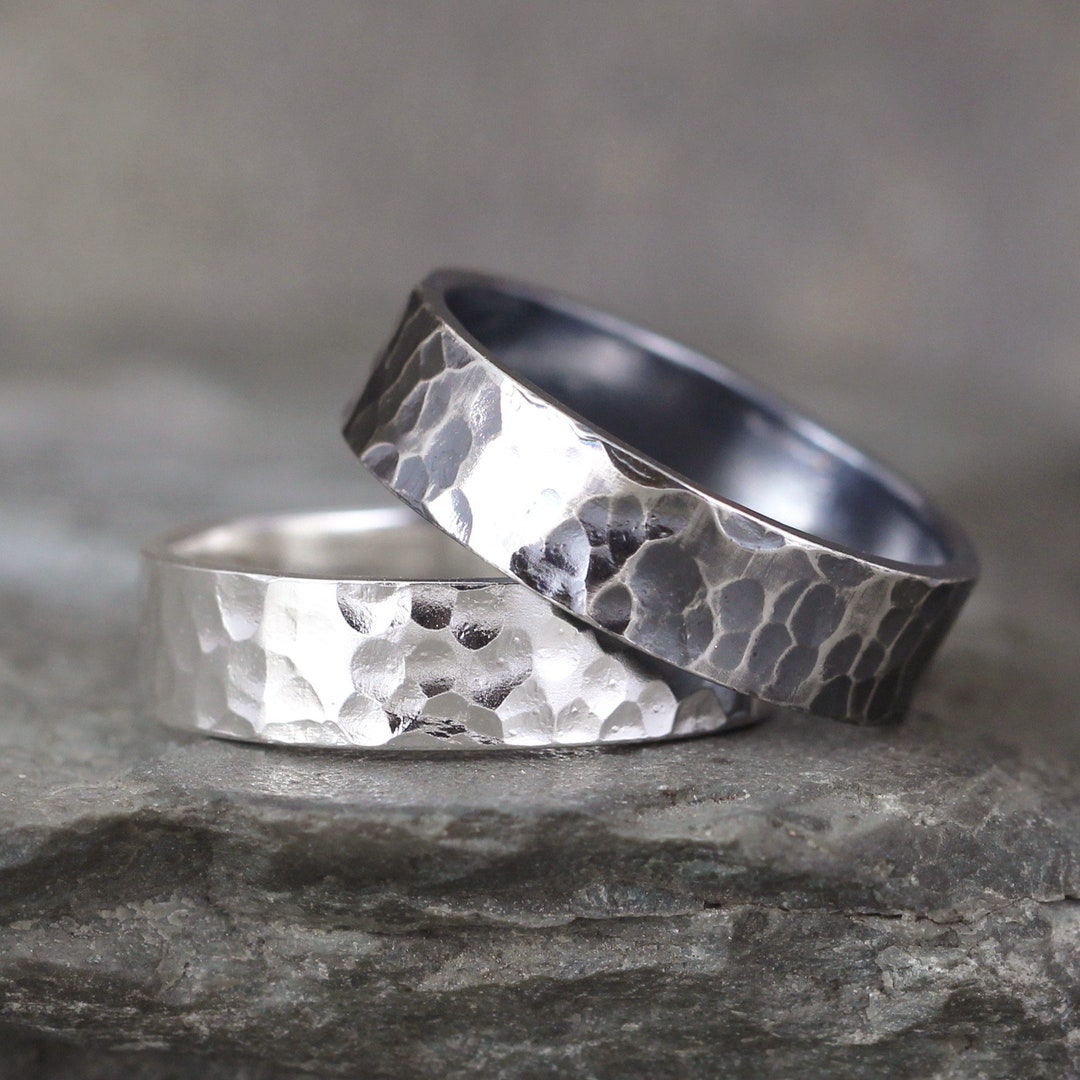 6mm Traditional Hammered Texture Sterling Silver Wedding Band ...