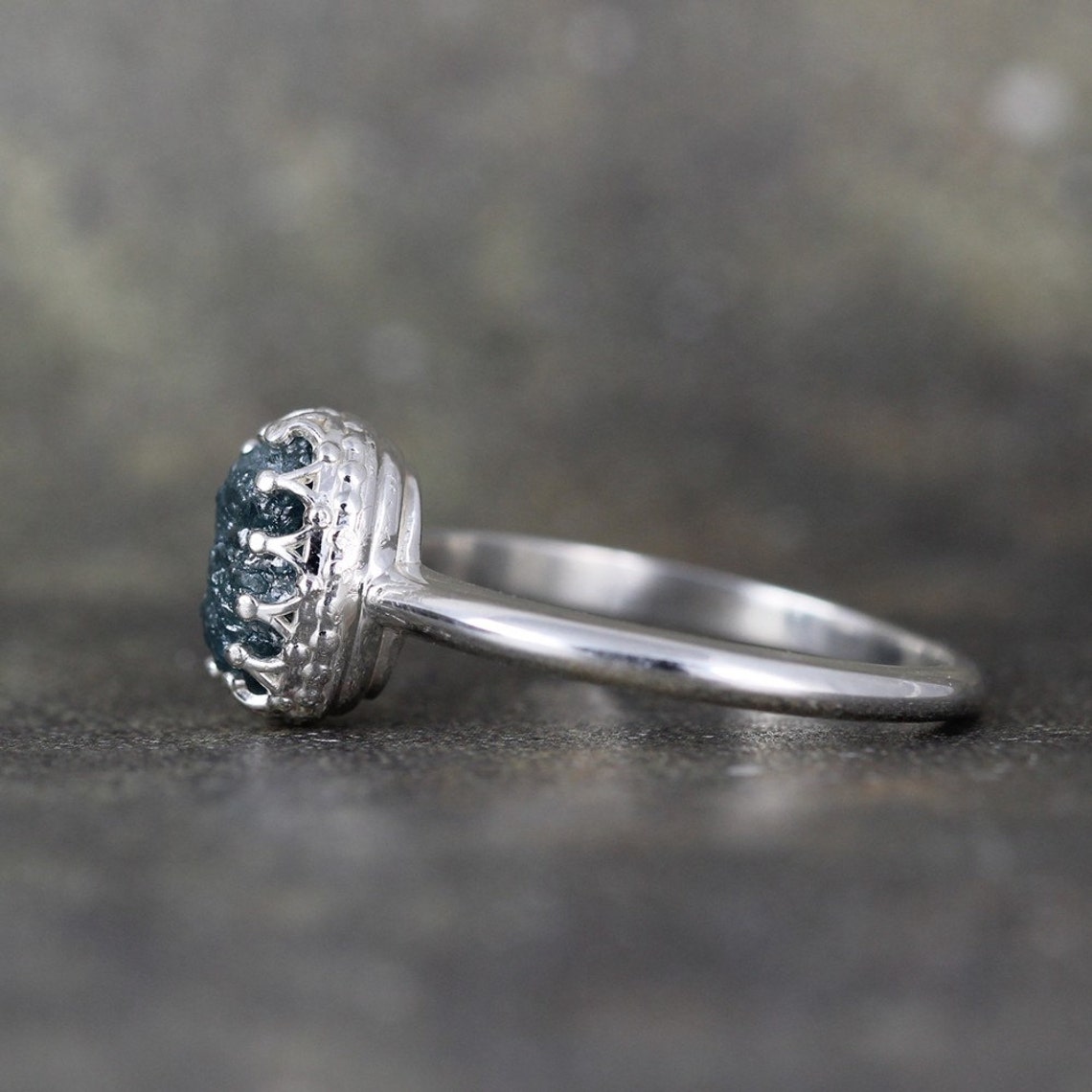 Raw Blue Diamond Ring Crown Style Setting Sterling Silver - Etsy