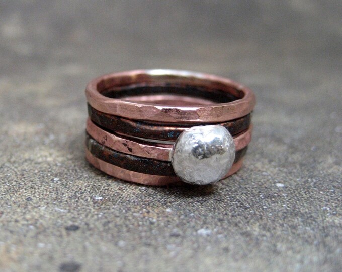 Copper Stacking Rings Set of 5 Unique Rings Rustic Stacking Rings ...