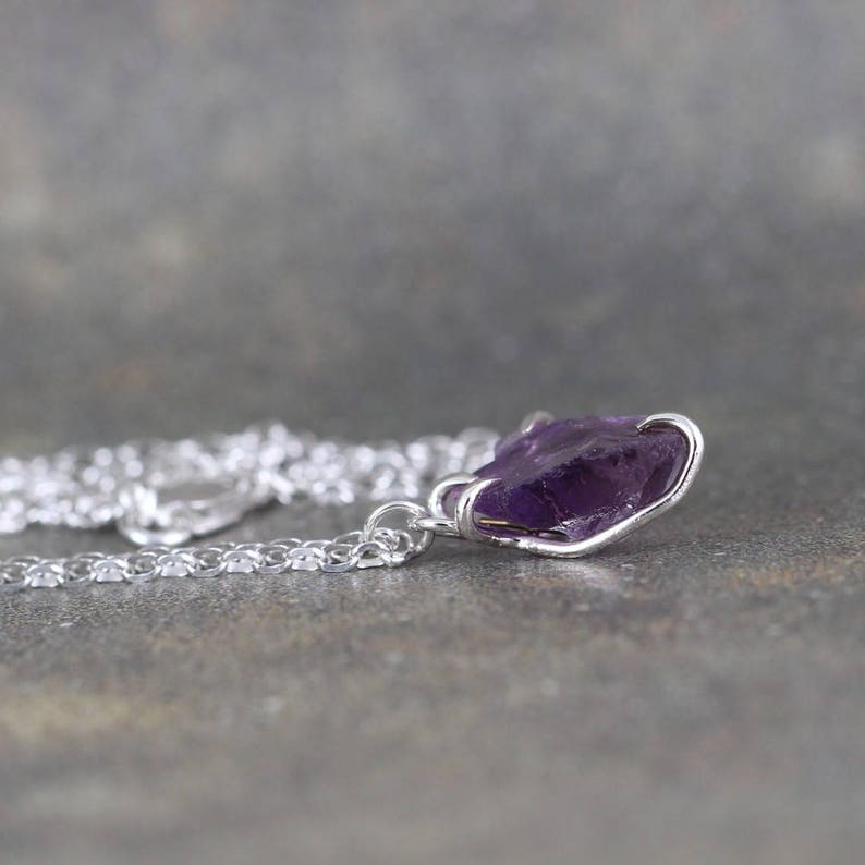 Amethyst Necklace Raw Amethyst Pendant Sterling Silver | Etsy